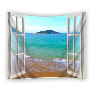 YKCG Window Ocean View Wall Hanging Tapestry Wall Art 80x60 inches ...