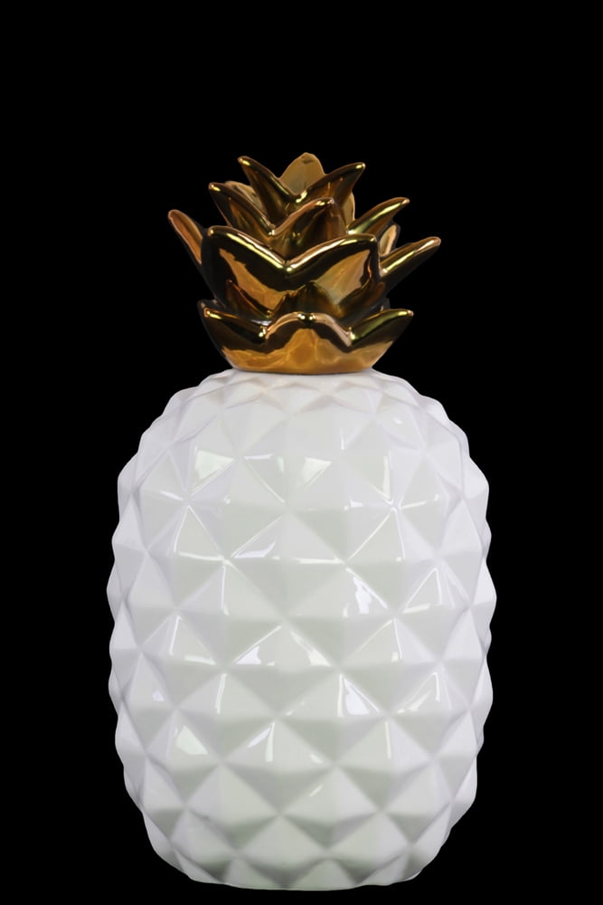 Ceramic pineapple decor figurine with gold top- small- white- benzara ...