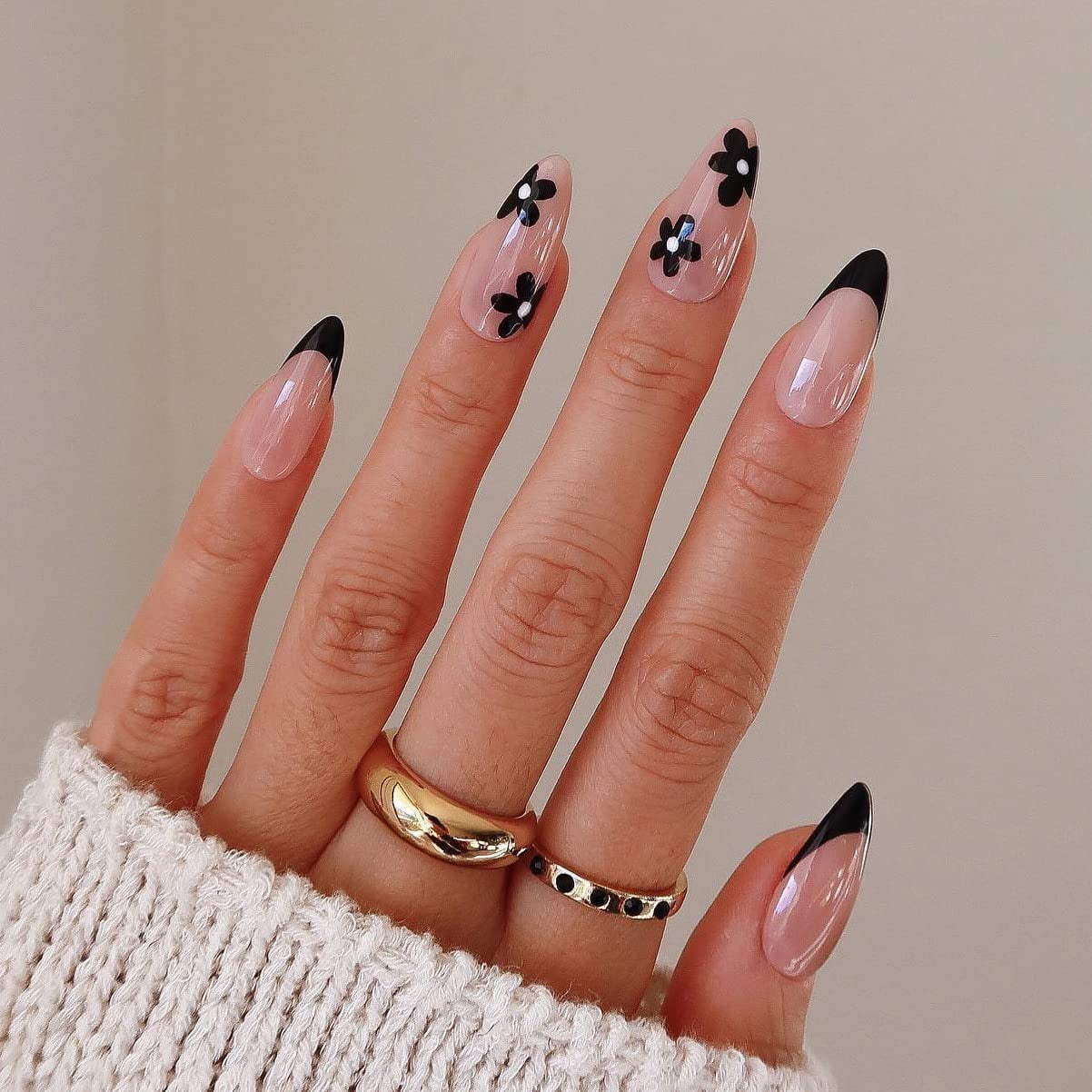 Black Tip Almond Nails