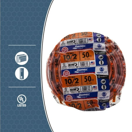 Southwire 28829022 50' 10/2 with ground Romex brand SIMpull residential ...