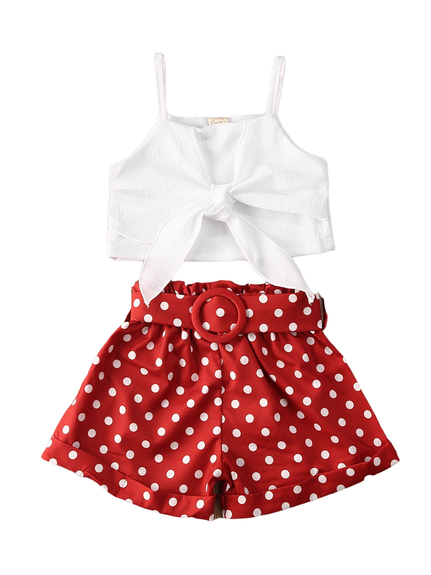 Kids Girl Suspender Straps Crop Tops Shirt High Waist Polka Dot Shorts ...