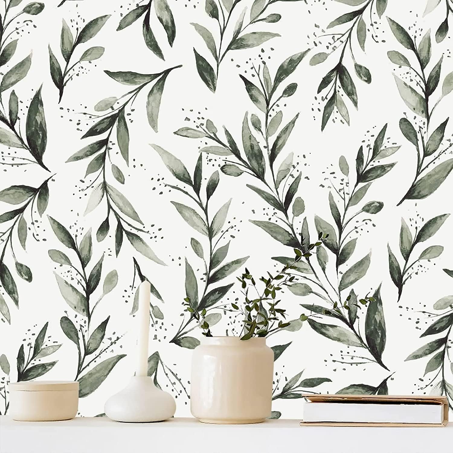 Click here for Ghsdfbb Olive Leaf Wallpaper Peel And Stick Wallpa... prices