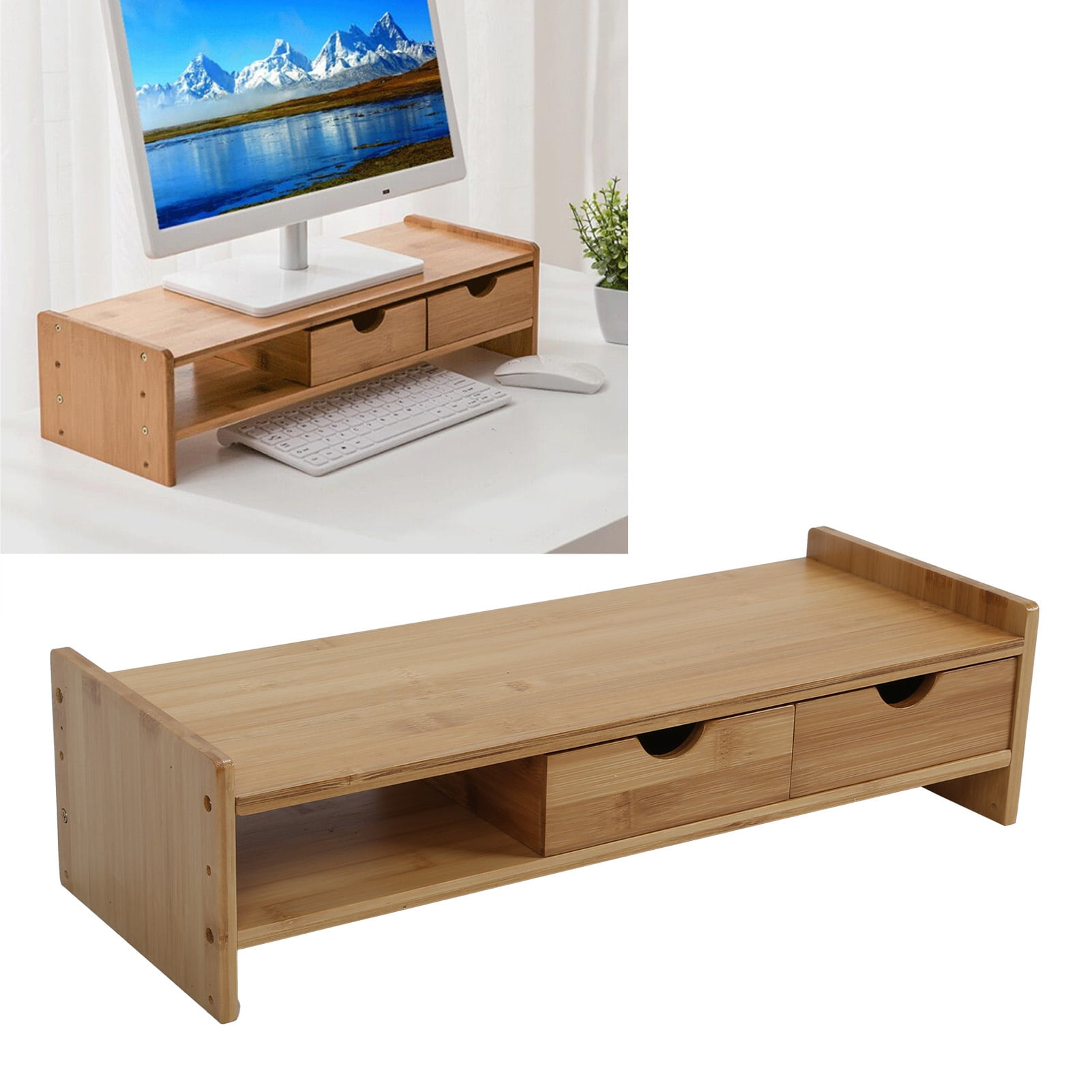 YLSHRF Desk Monitor Riser Stand with Drawers Bamboo Laptop Shelf ...