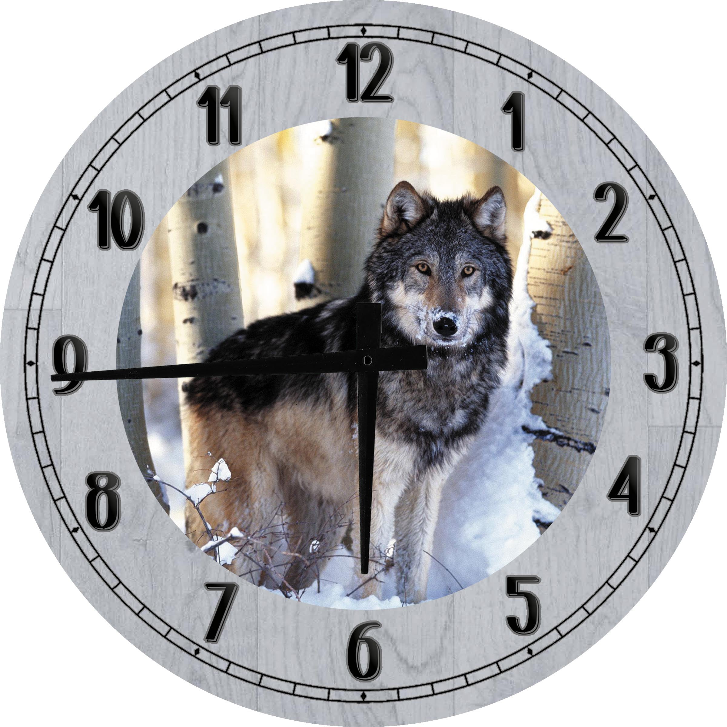 Large Wood Wall Clock 24 Inch Round Wolf Wall Art Grey Wolf in The ...