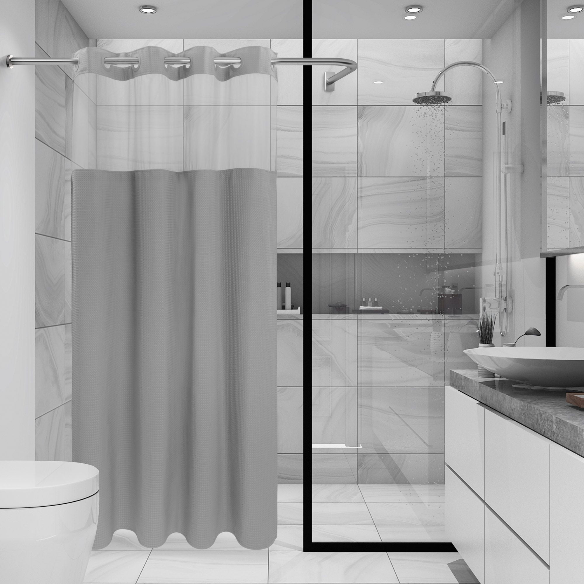 Barossa Design No Hook Needed Stall Shower Curtain with Snap-in Liner ...