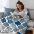 Blue Grey Throw Blanket for Couch Geometric Morocco Quatrefoil Lattice ...