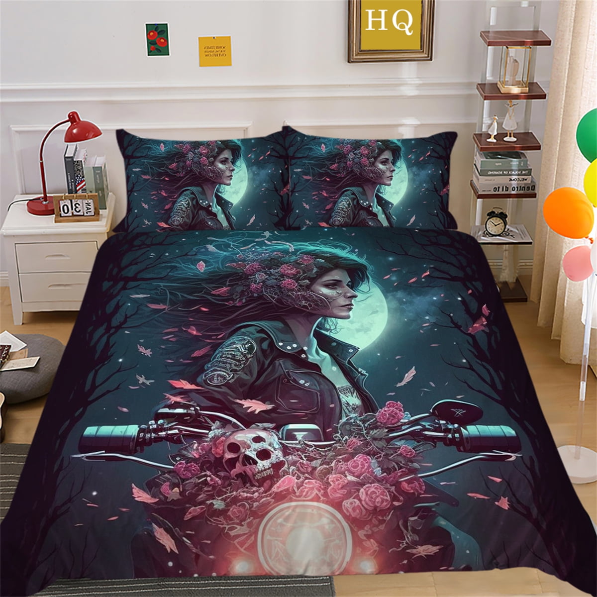 Wenjialing 3d Skull And Beauty Printing Duvet Cover Set Soft Bedding