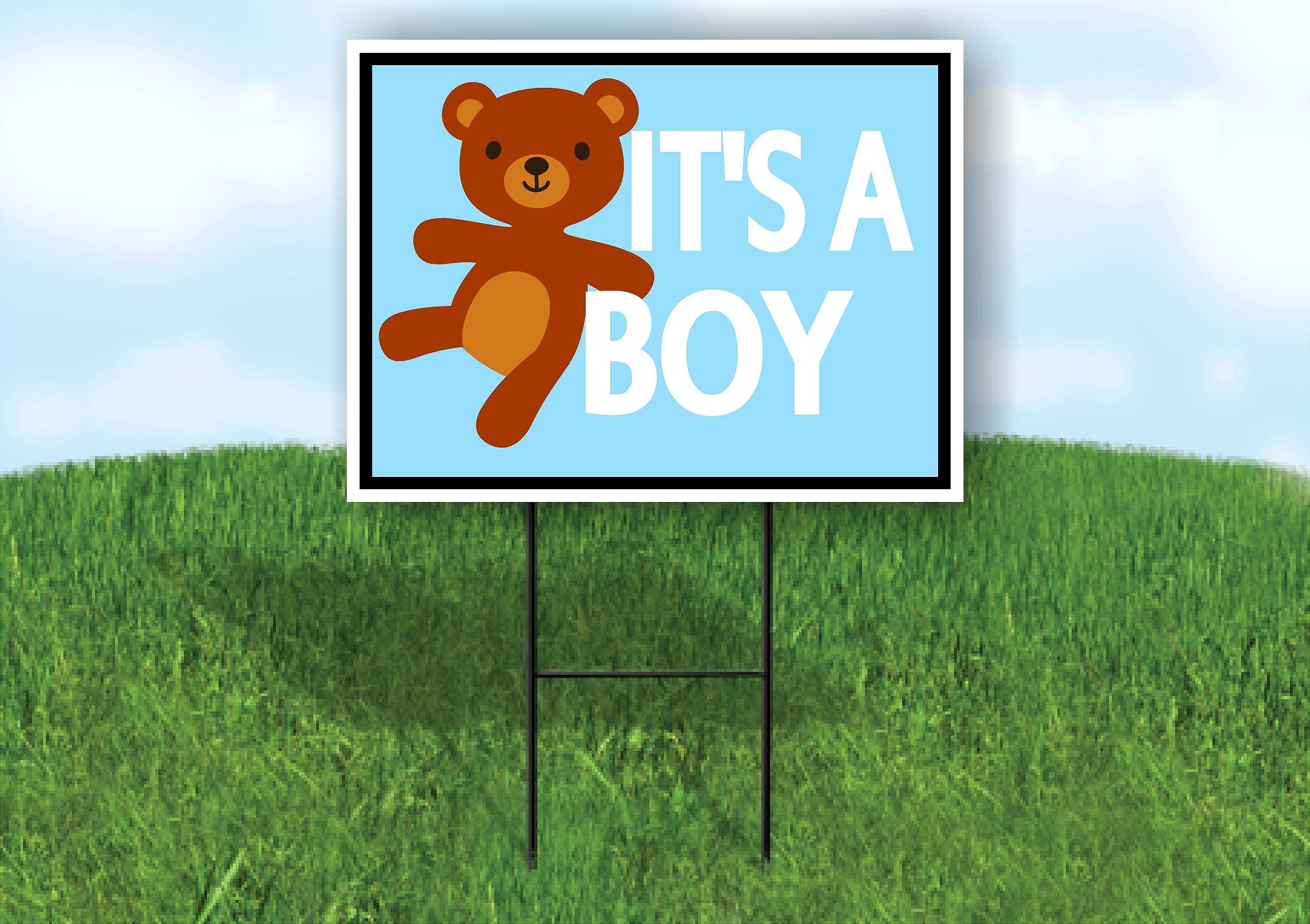 Work House Signs Double Sided Sign ITS A BOY Blue Bear Yard Sign Road Sign with Stand - Walmart.com