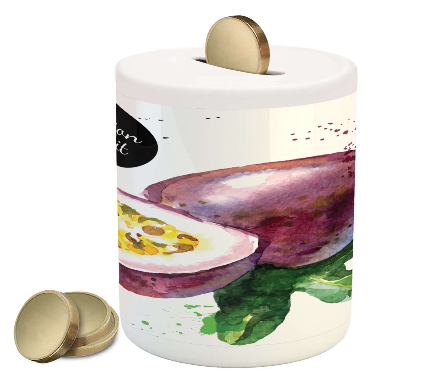 Fruit Piggy Bank, Hand Drawn Watercolor Passion Fruit with Foliage ...