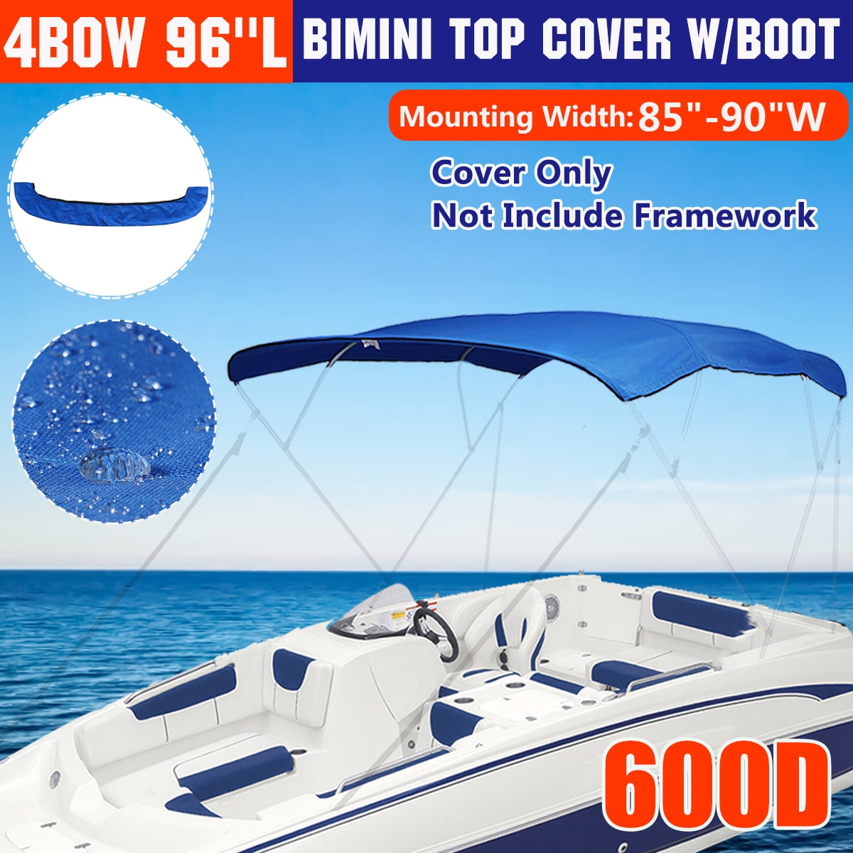4 Bow Boat Pontoon Bimini Top Cover Sun Shade Boat Replacement Canvas ...