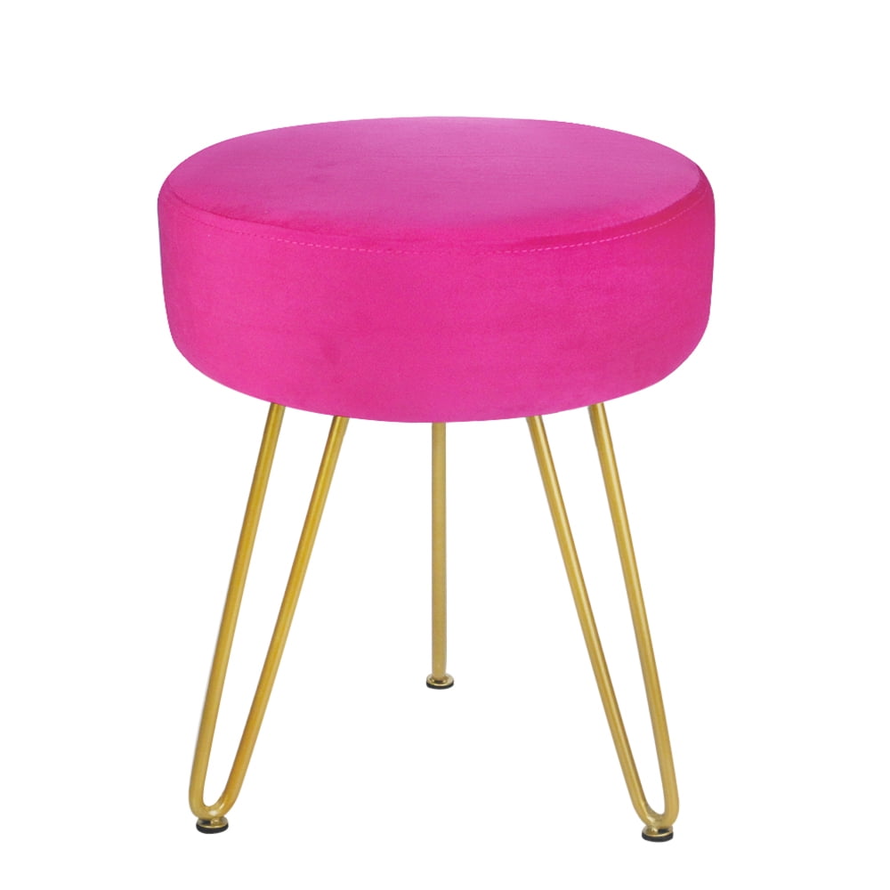 Velvet Footrest Stool Ottoman Round Modern Upholstered Vanity Footstool ...