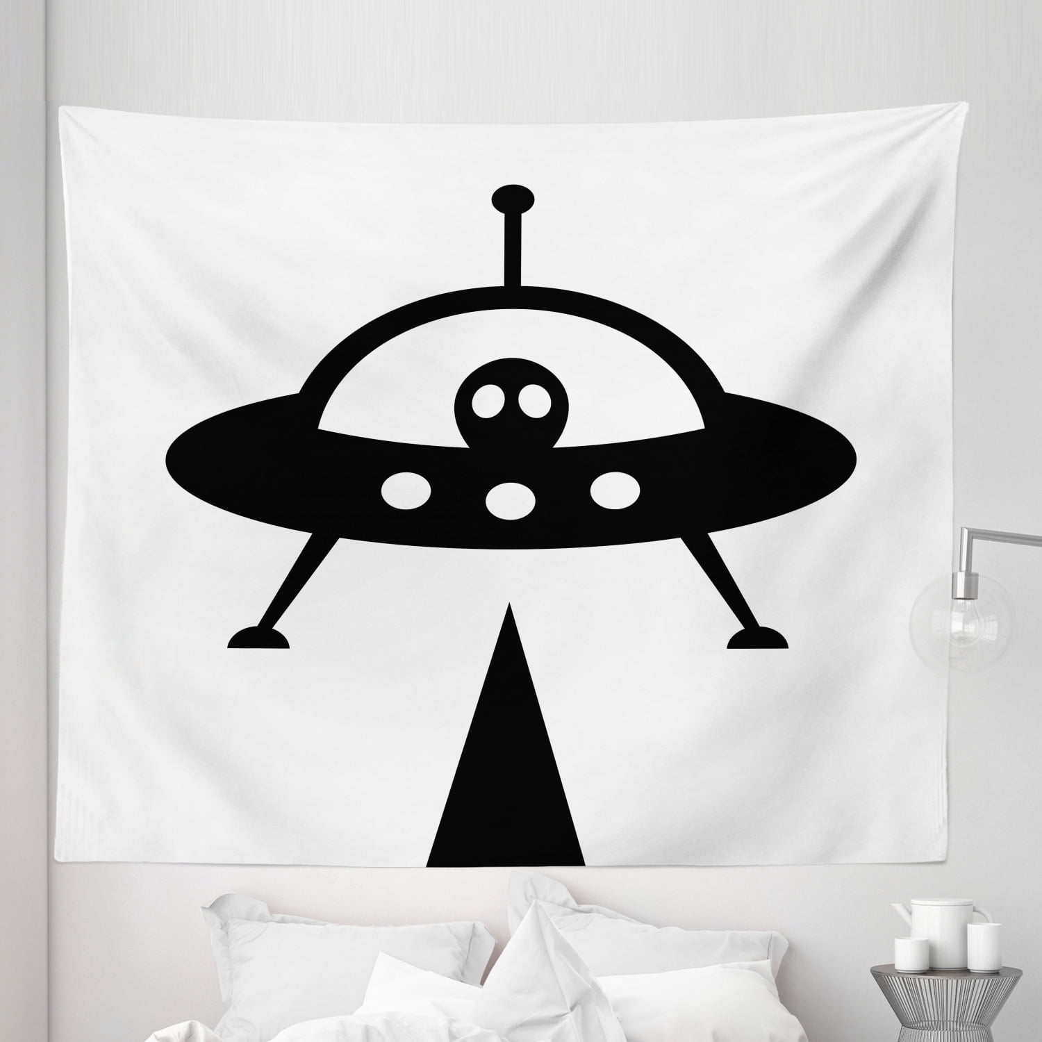 Alien Tapestry, Monochrome UFO Stamp Look Spaceship Galaxy Travel ...