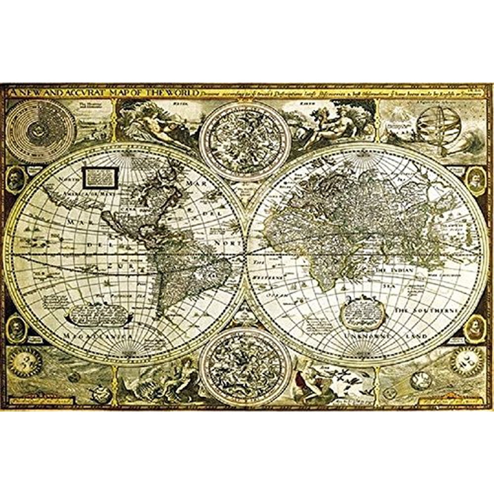 World Map Atlas Globe Earth Antique Old Vintage Print