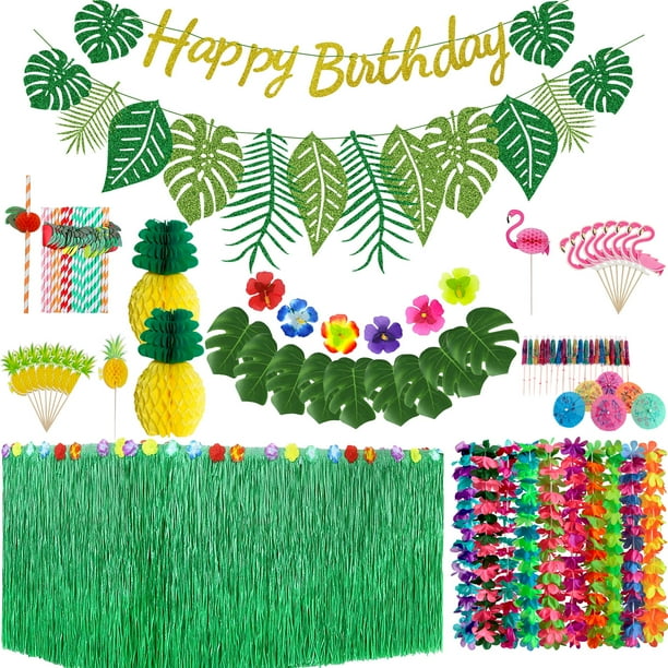 Hawaiian Tropical Party Decorations - 9Ft Grass Table Skirt, Leaf ...