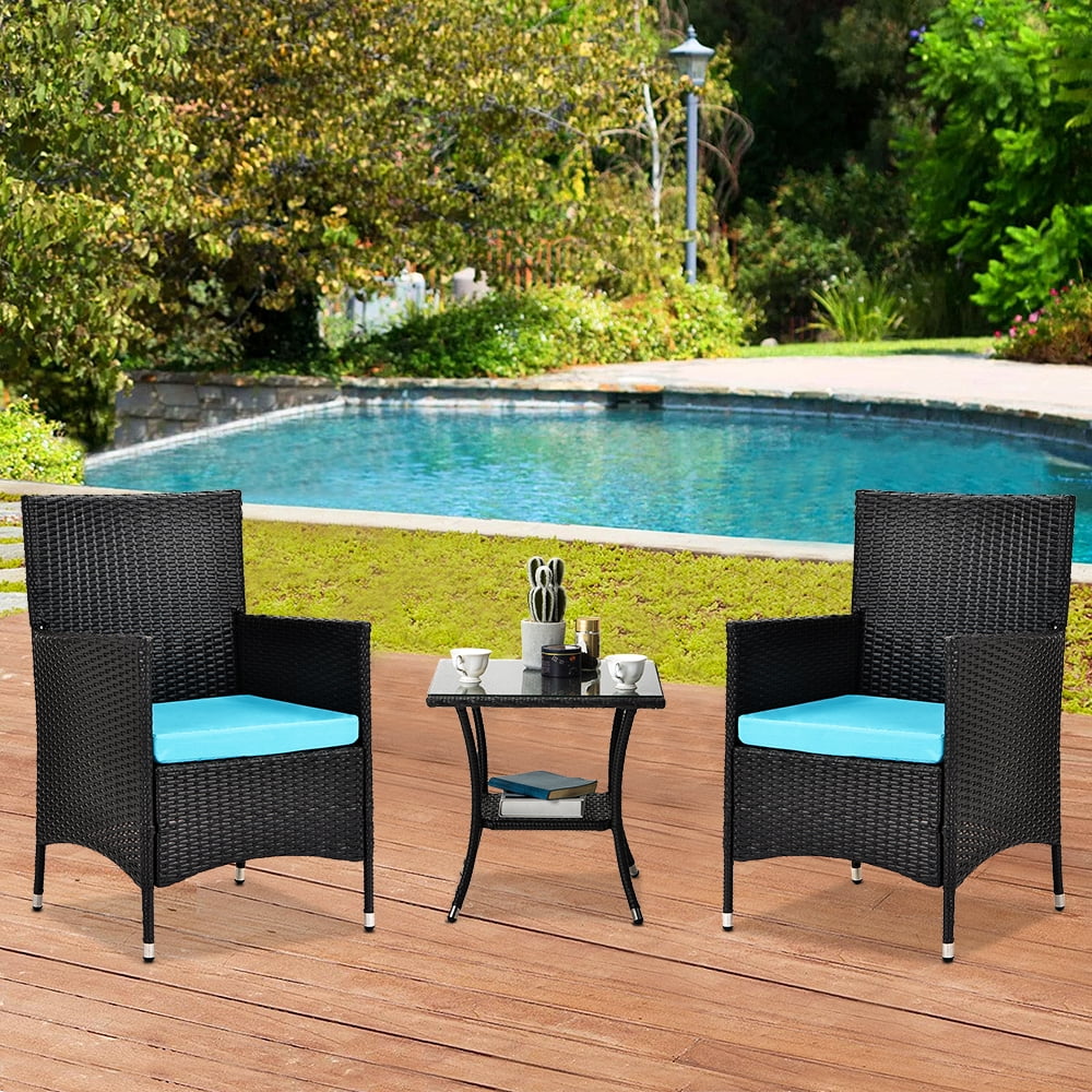 3 Pieces Outdoor Patio Furniture Sets, Rattan Chair Wicker Set with Two ...