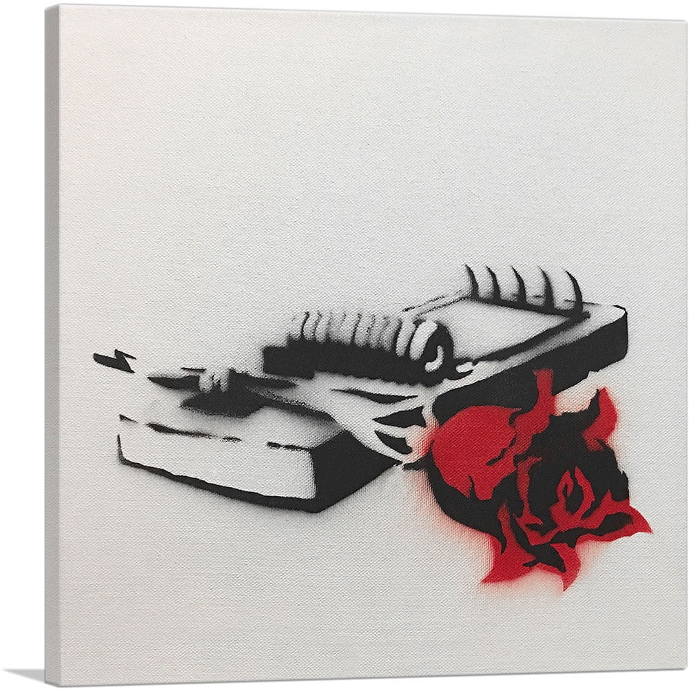 ARTCANVAS Rose in Mouse Trap Canvas Art Print by Banksy - Size: 26" x ...