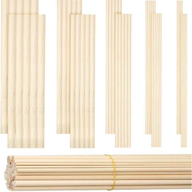 100 Pieces Wooden Dowel Rod 1/8, 3/16, 1/4, 5/16, 3/8 x 6 Inch Dowel ...