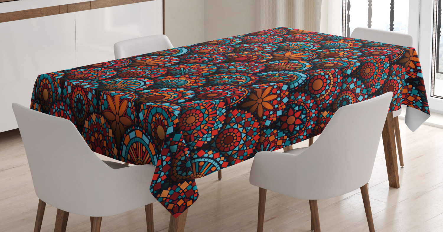 Ambesonne Mandala Tablecloth Rectangular Table Cover, Geometric Floral ...