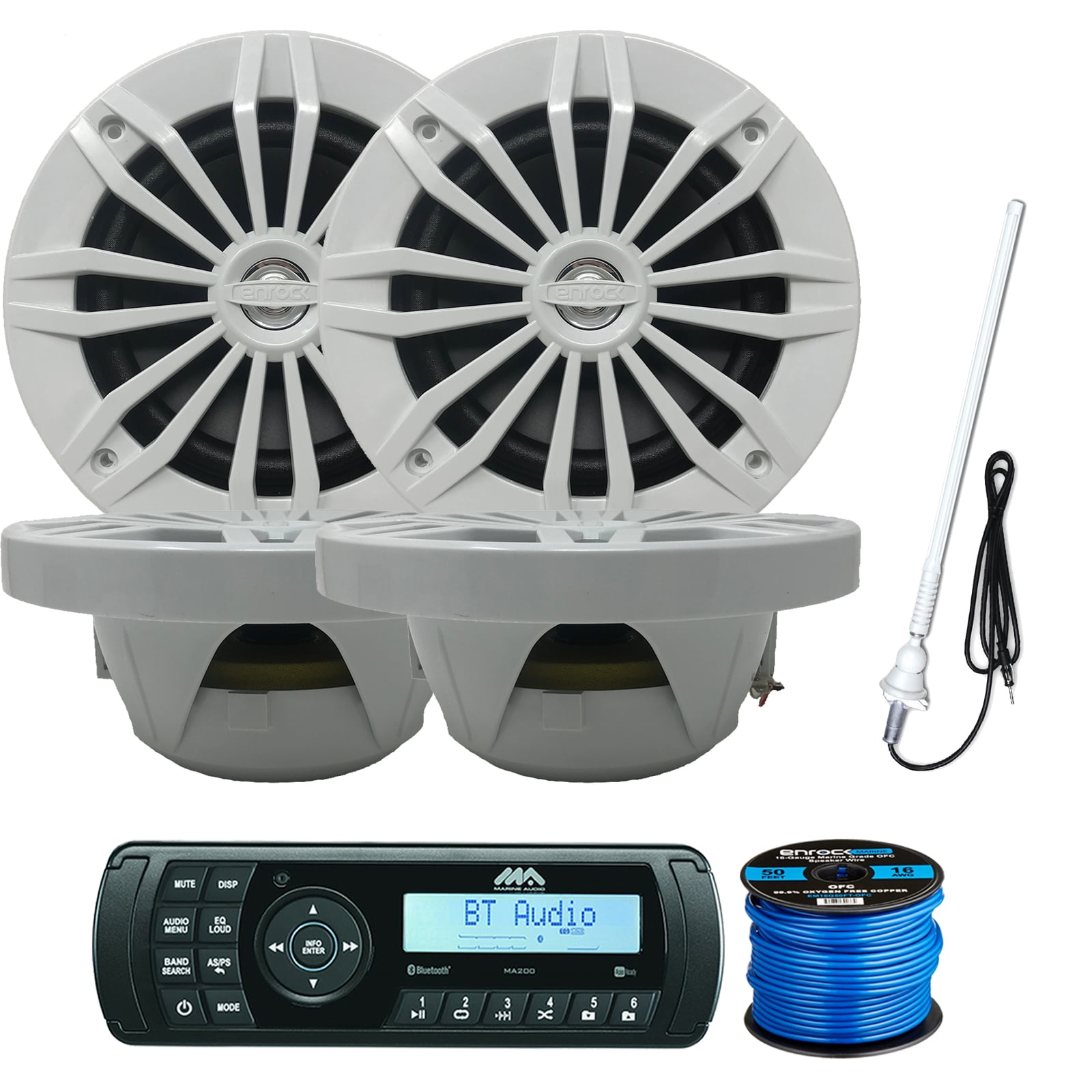 Jensen Marine Audio MA200 AM/FM/USB/Bluetooth Waterproof Stereo, 4 x ...