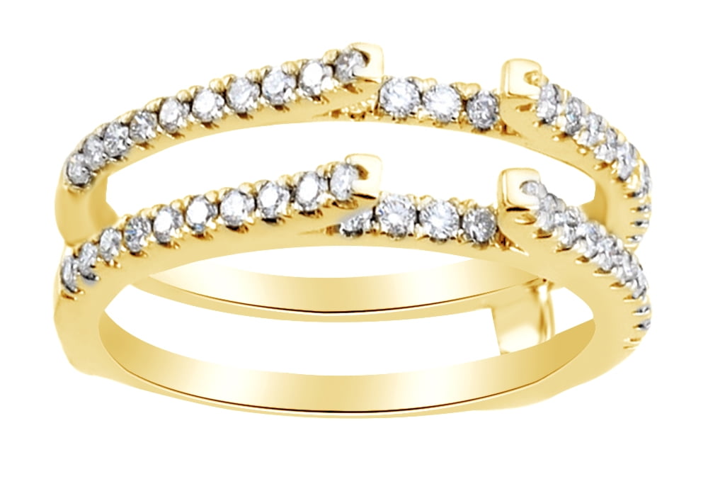 Round Shape White Natural Diamond Ring Guard Enhancer In 14K Yellow ...