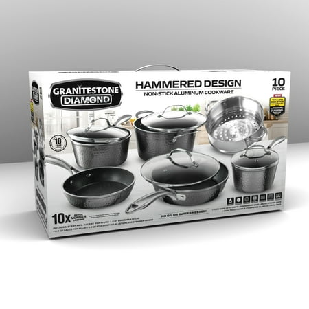 Granite Stone Hammered Collections Pots and Pans Set, 10 Piece Cookware ...