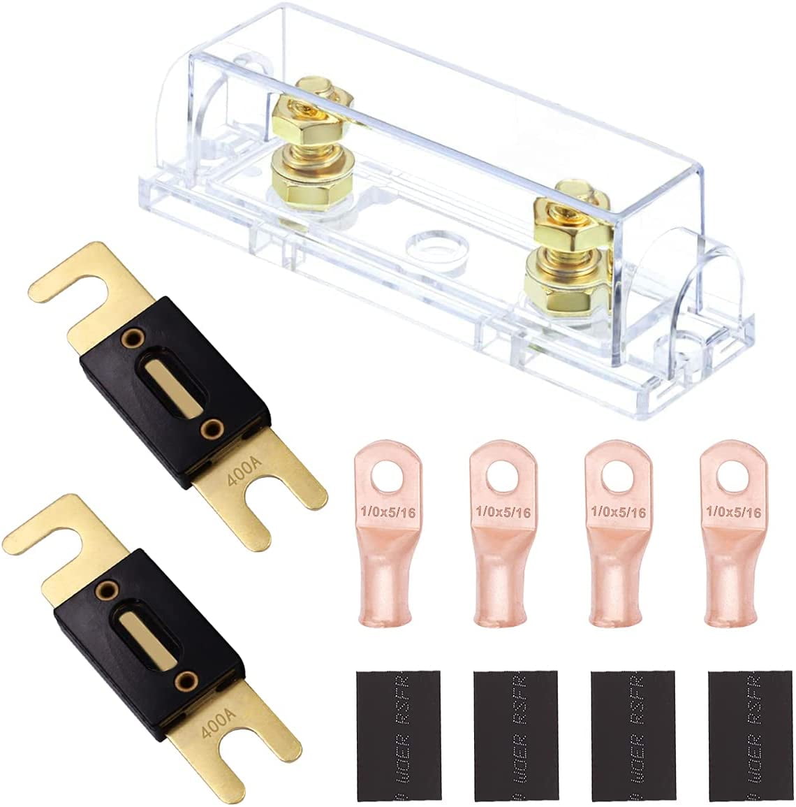 Tnisesm ANL Fuse Holder, 2 Pcs 400A Fuses, 4Pcs 1/0 AWG Cable Ring ...