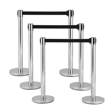 Costway 6Pcs Stanchion Posts, Queue Pole with Retractable Red Belt ...