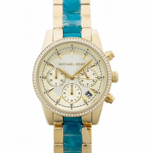 Michael Kors Ritz Chronograph Quartz Gold-tone Dial Ladies Watch MK6328 ...