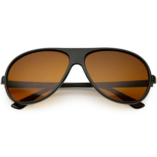 Retro Oversize Flat Top Aviator Sunglasses Blue Blocker Lens 64mm Black Orange