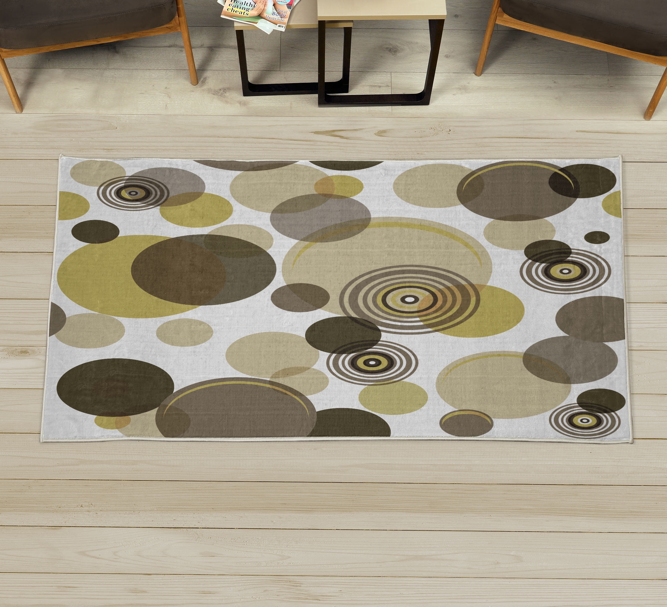 Earth Tones Decorative Rug, Abstract Pastel Pattern with Overlapping ...