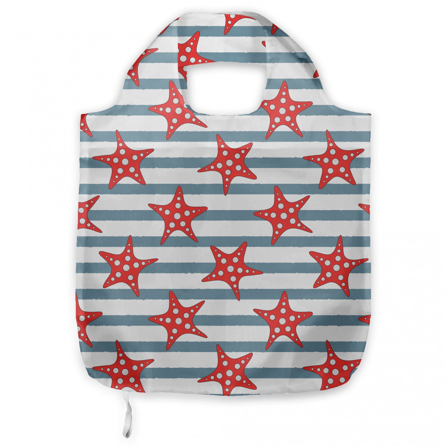 Starfish Shopping Tote Bag, Stripes Background with Dotted Seastar ...