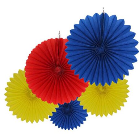 5 Pcs Yellow Royal Blue Red Tissue Paper Fan Set Hanging Tissue Paper ...