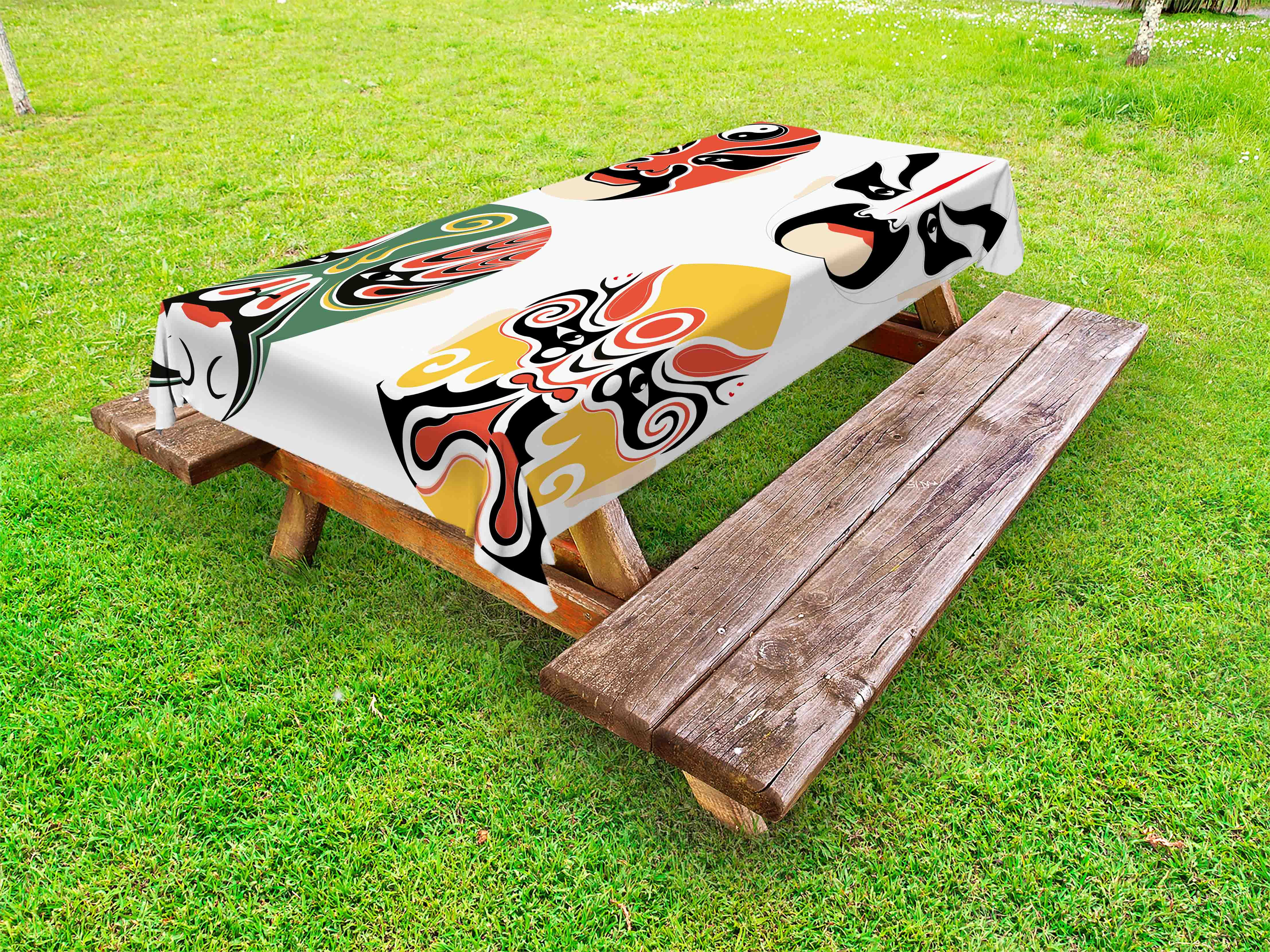 Kabuki Mask Outdoor Tablecloth, Cultural Drama Costumes with Artistic ...