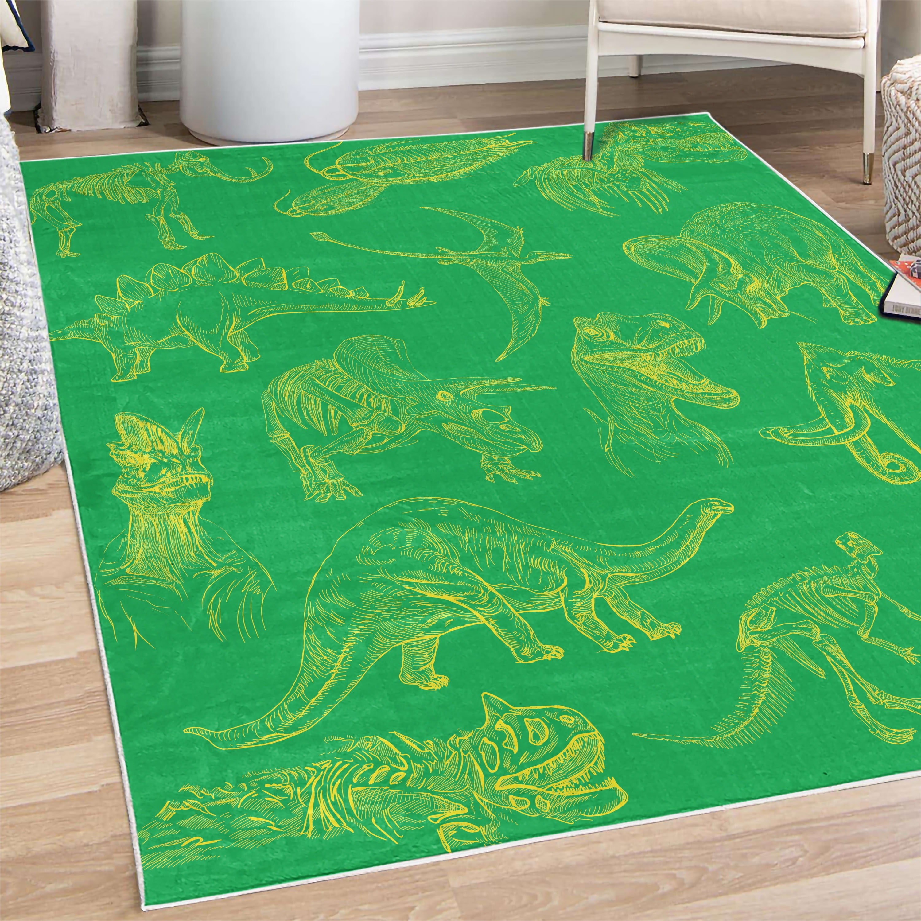 Jurassic Decorative Rug, Arrangement of Various Dinosaurs Illustrations ...