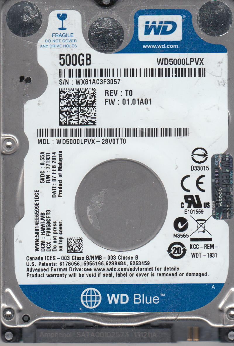 WD5000LPVX-28V0TT0, DCM HAMTJVB, Western Digital 500GB SATA 2.5 Hard ...