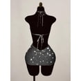 Black Rhinestone Fishnet Halter Mini Dress, Sheer Sparkling Overlay ...
