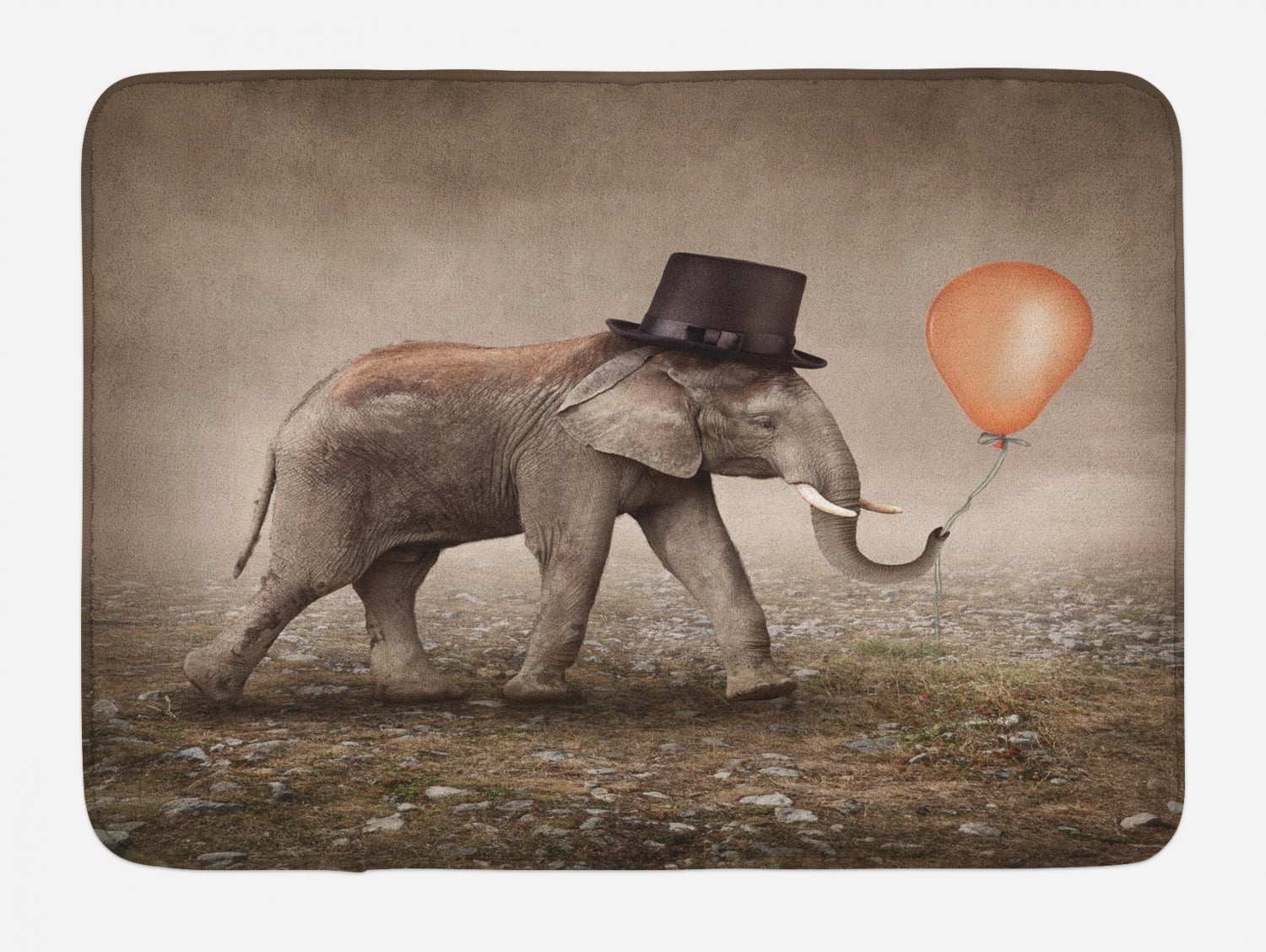 Elephant Bath Mat, Illusionist Elephant With Black Hat Magic Balloon ...