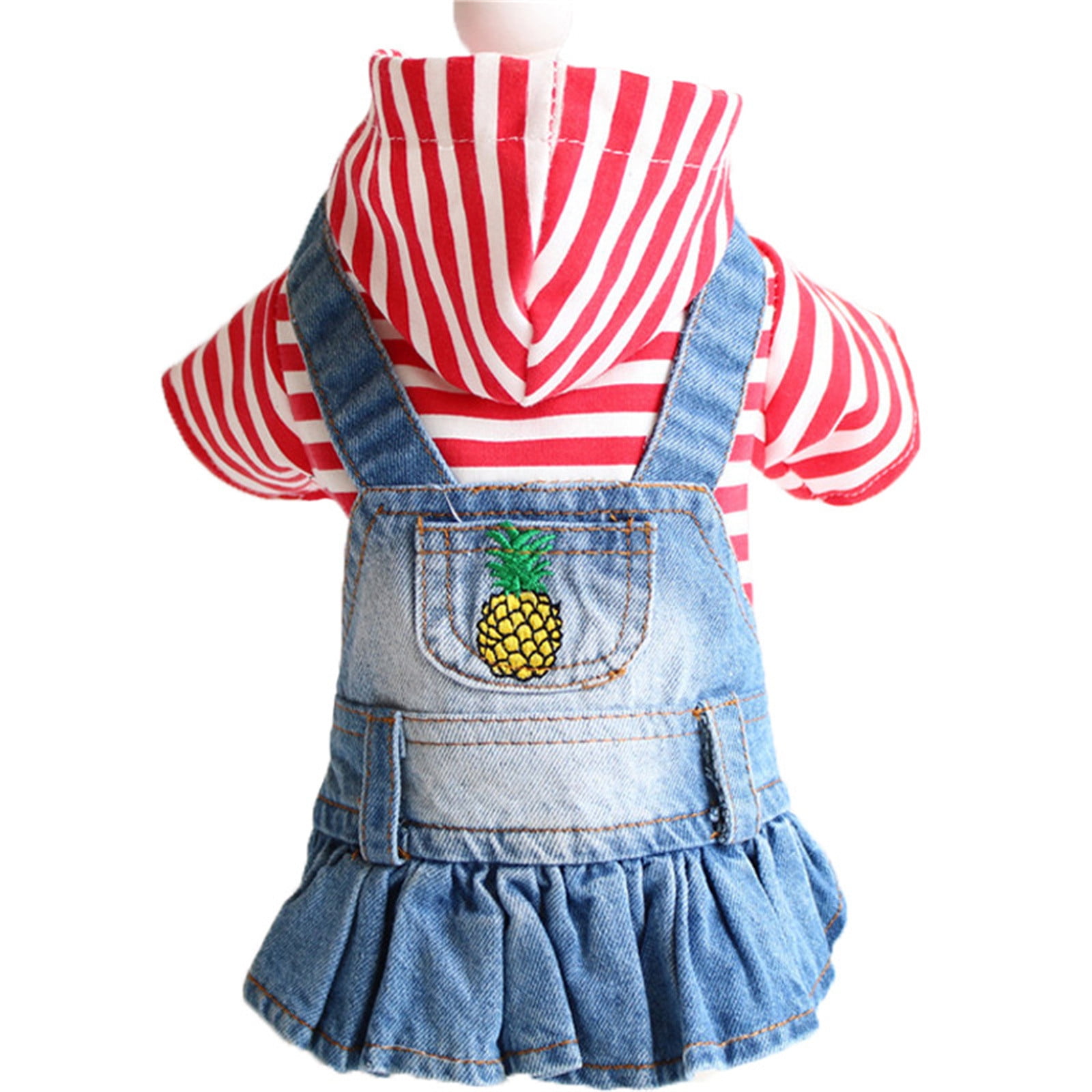 Fruit Embroidered Pet Dog Dress Clothes Stripe Plaid Puppy Denim Hoodie ...