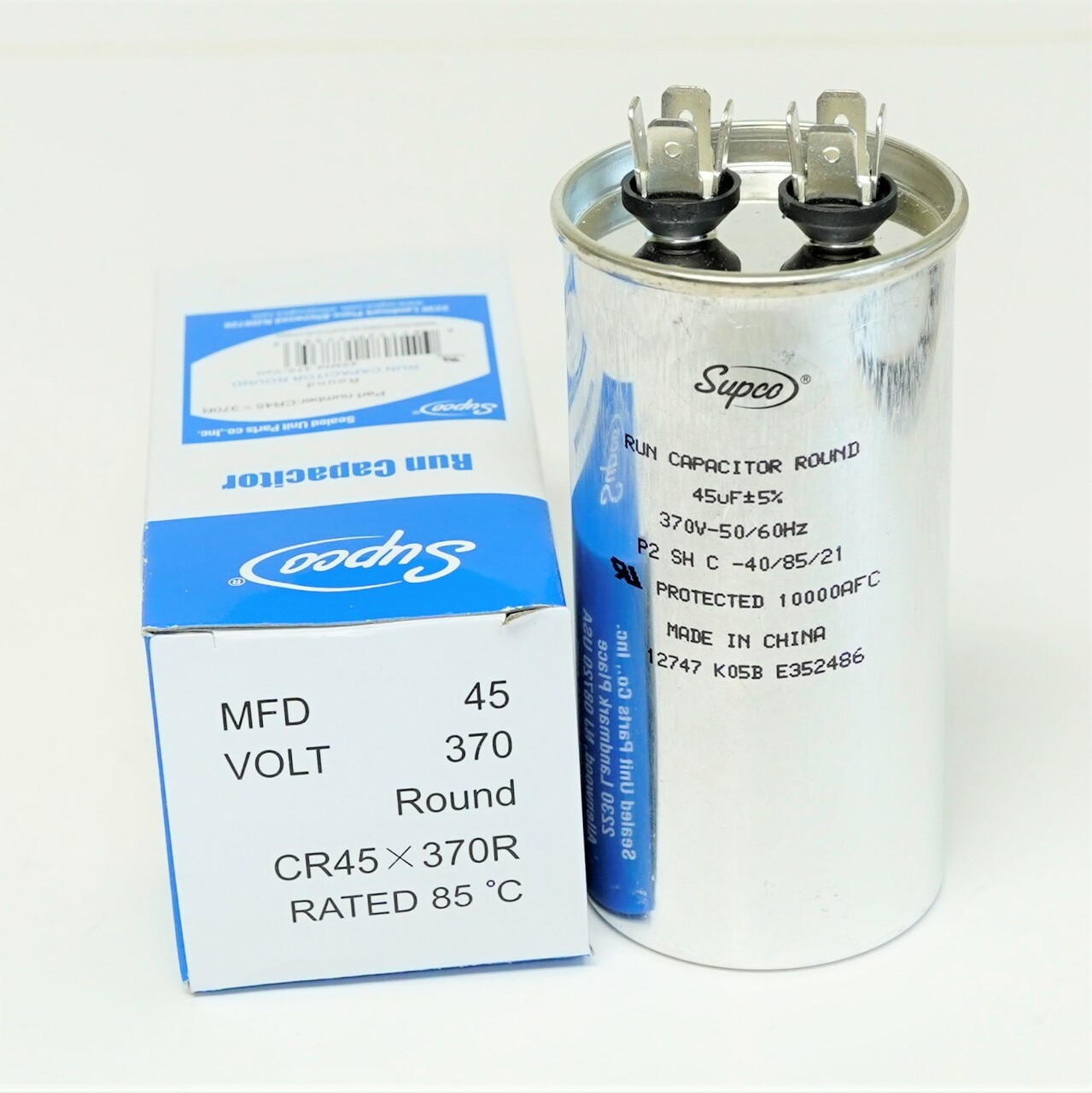 Supco CR45X370R Supco CR45X370R HVAC Motor Round Run Capacitor 45 MFD ...