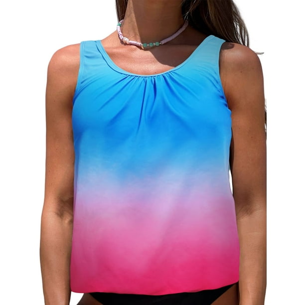 BIKINX Tankini Top Black Swimsuit Tops for Women Modest Tummy Control ...