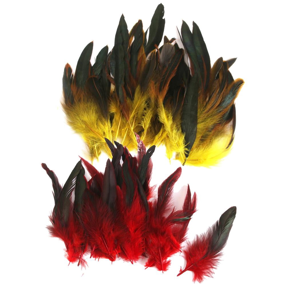 Plumas de gallo BLESIY 100 Unidades amarillo Rojo 12-18 cm decoración ...