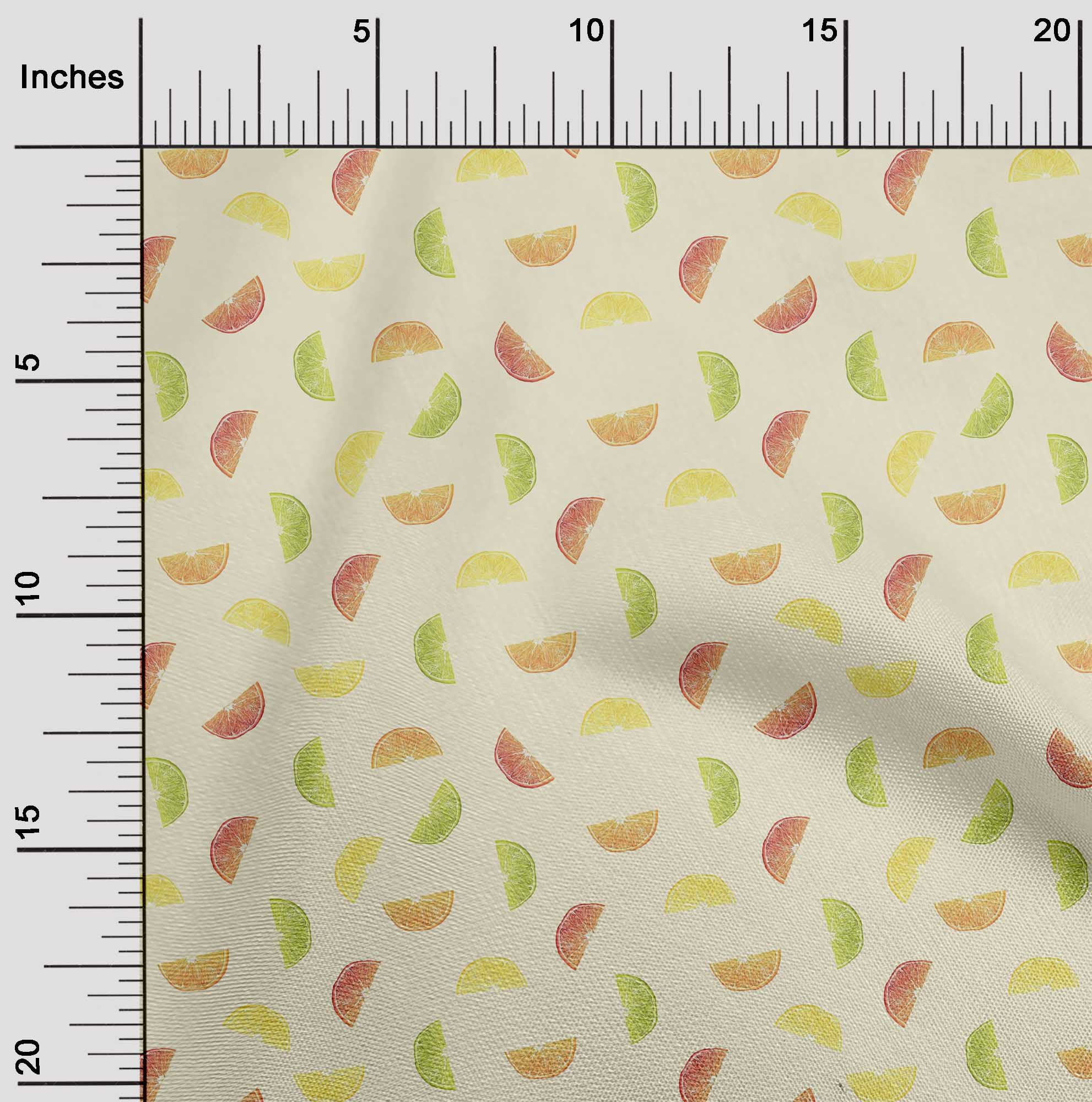 oneOone Organic Cotton Voile Fabric Lemon Slice Vegetable Print Fabric ...