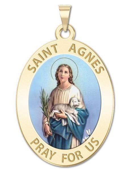 Saint Agnes of Rome Oval Color Religious Medal - - 3/4 Inch X 1 Inch ...