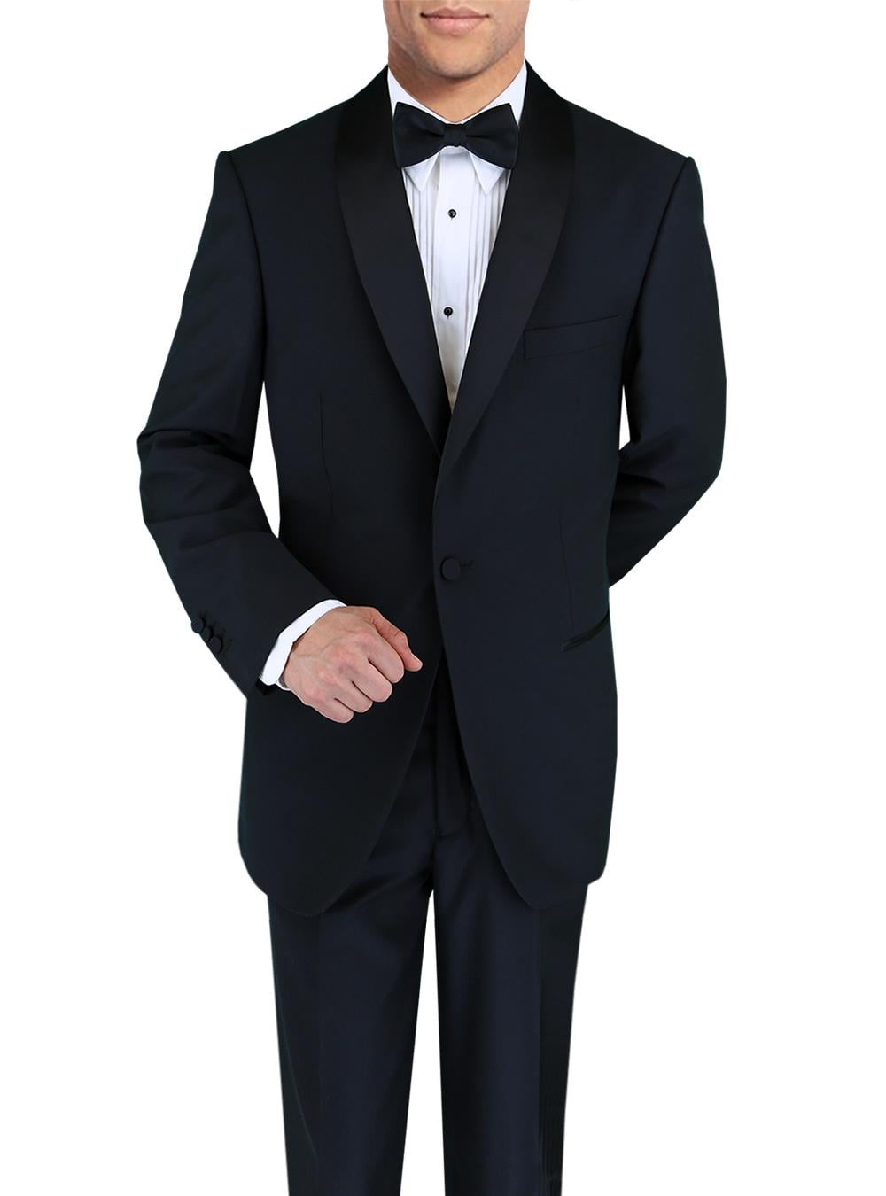 DTI BB Signature Men's Black One Button Shawl Lapel Wool Tuxedo Suit ...