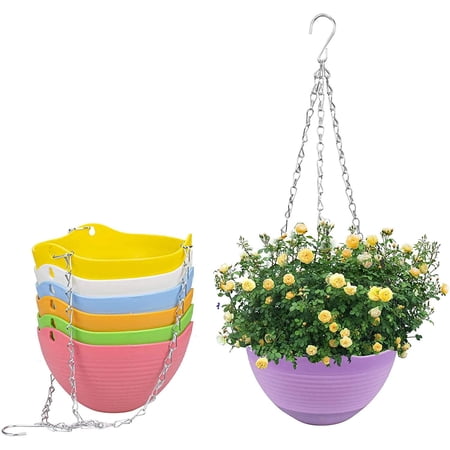 XBRW Self-Watering Hanging Planter, Set of 7 Plastic Plant Hanger ...