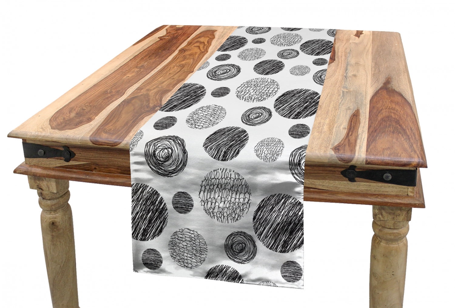 Abstract Table Runner, Hand Drawn Circular Doodle Lines Dots Swirls ...