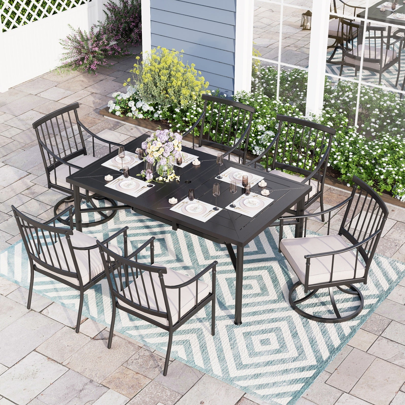 Sophia & William 7 Pieces Metal Patio Dining Set Swivel Chairs and ...