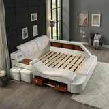 Multifunction Smart King Bed Frame, Upholstered Platform with Massage ...