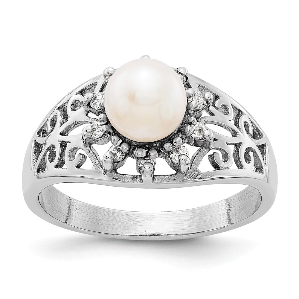 AA Jewels - Solid 14k White Gold 6mm Freshwater Cultured Pearl Diamond ...