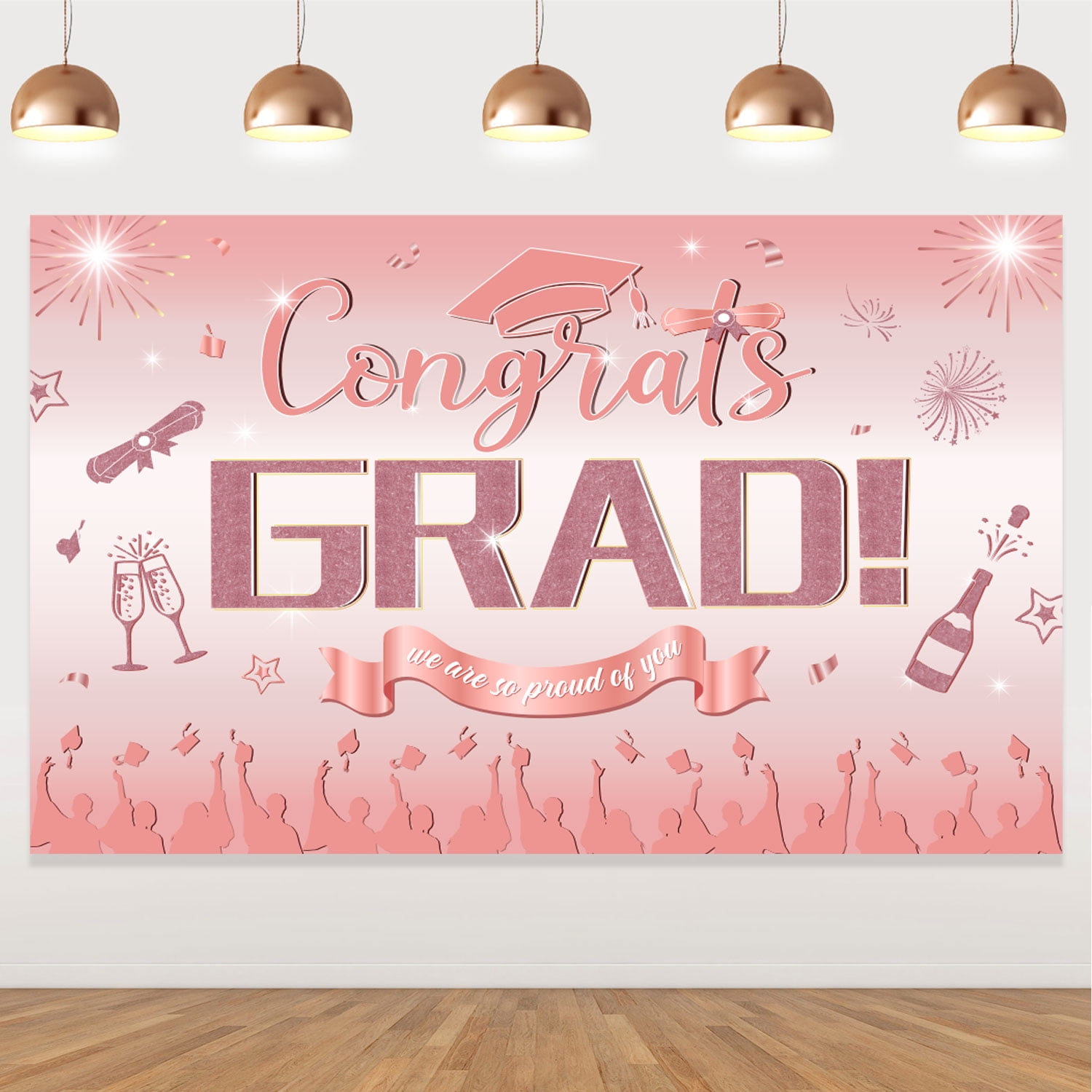 Congrats Grad Banner, Rose Gold Graduation Decorations, Graduation ...